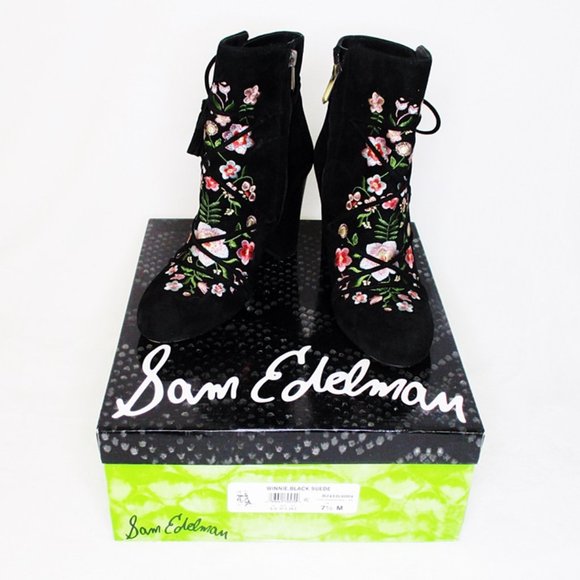 Sam Edelman | Shoes | Sam Edelman Winnie Black Suede Floral Embroidered ...